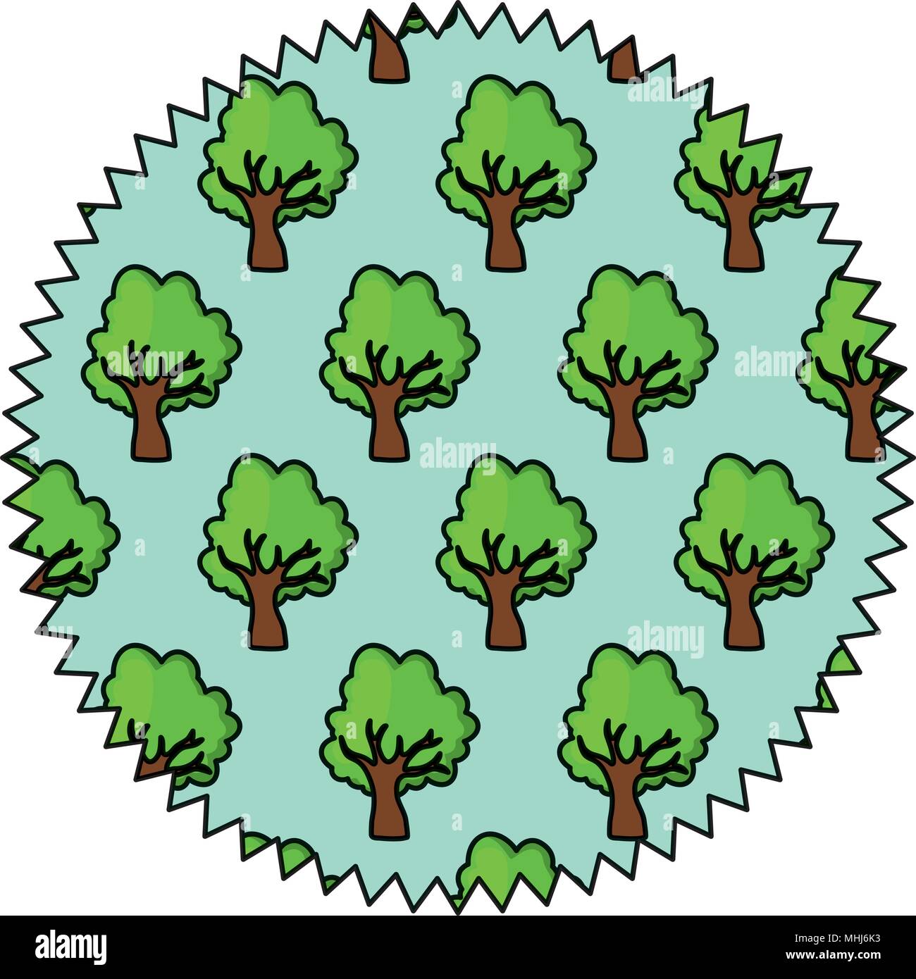 colorful seal stamp with trees design over white background, vector ...
