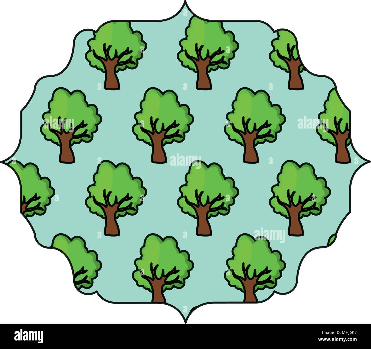 decorative arabic frame with trees pattern over white background ...