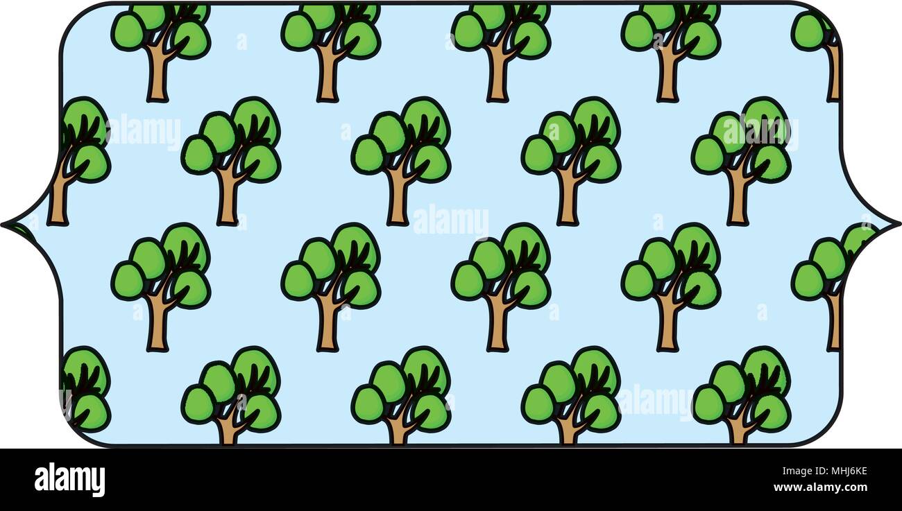 banner with trees pattern over white background, colorful design ...
