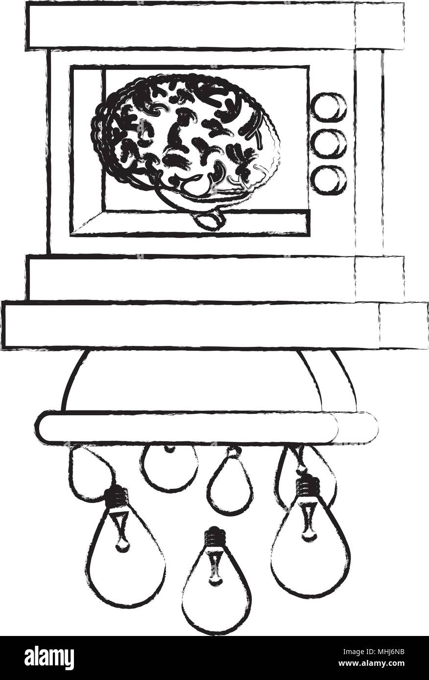 sketch of brain machine of ideas over white background, vector ...