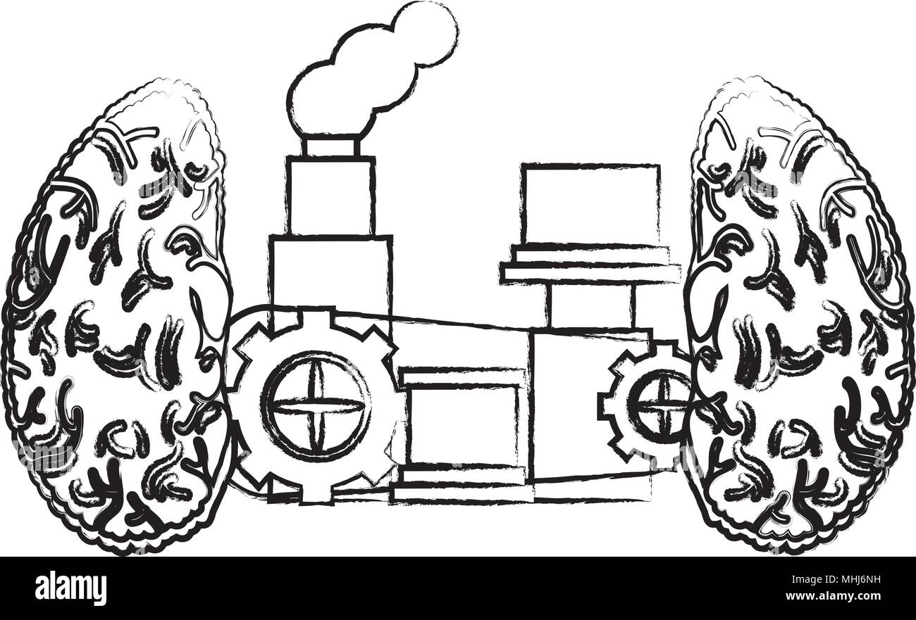 sketch of brain machine icon over white background, vector illustration ...