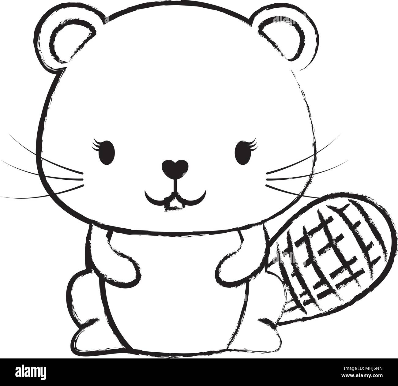 sketch of cute beaver icon over white background, colorful design ...