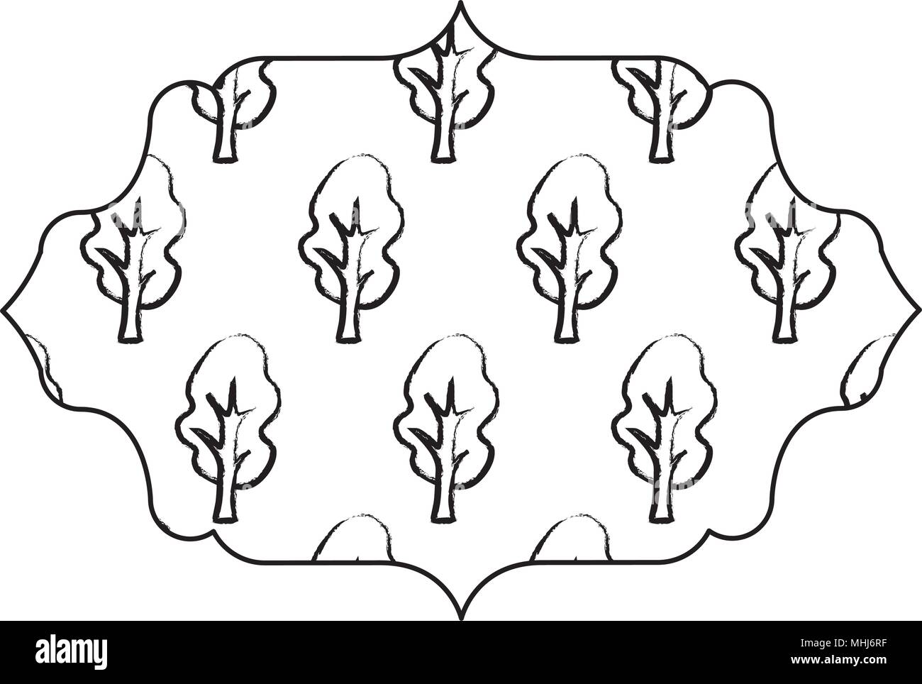 arabic frame with trees design over white background, sketch design ...