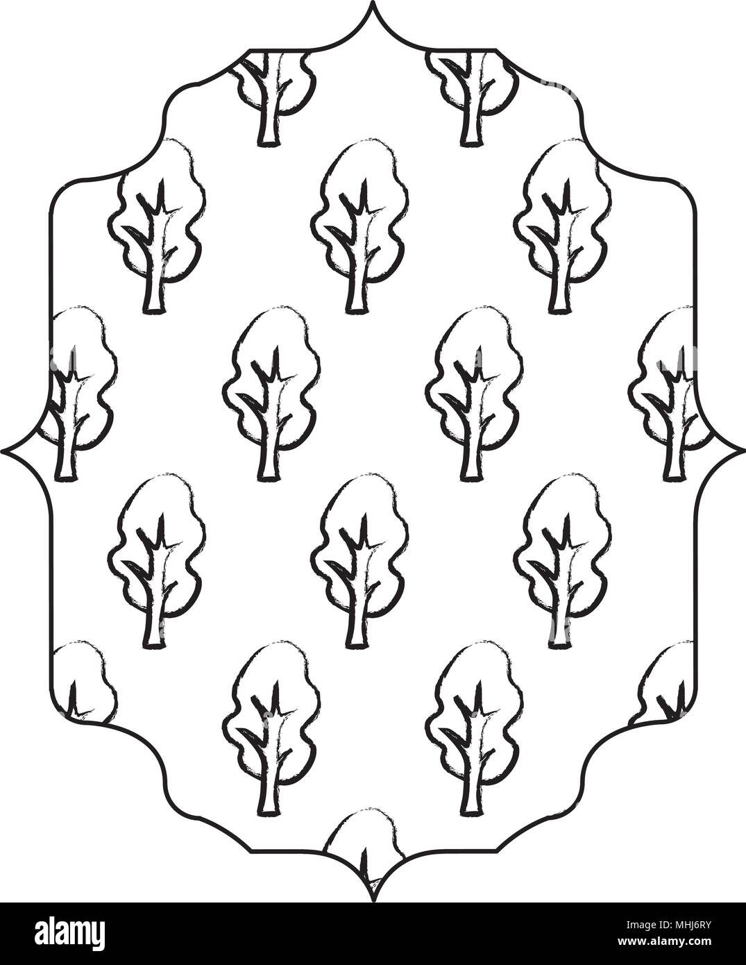 arabic frame with trees design over white background, sketch design ...