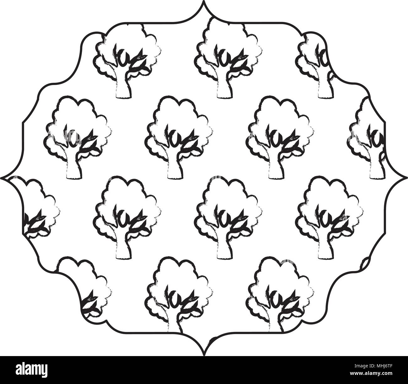 decorative arabic frame with trees pattern over white background ...