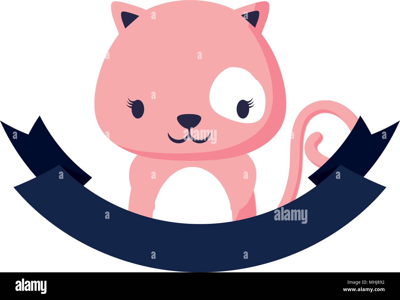 decorative emblem with cute kitty and ribbon over white background ...