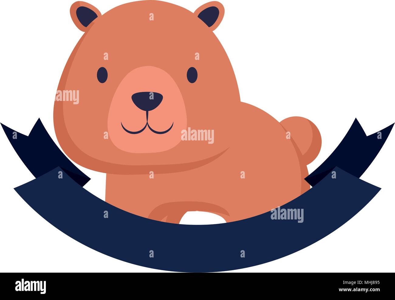 decorative emblem with cute bear and ribbon over white background ...