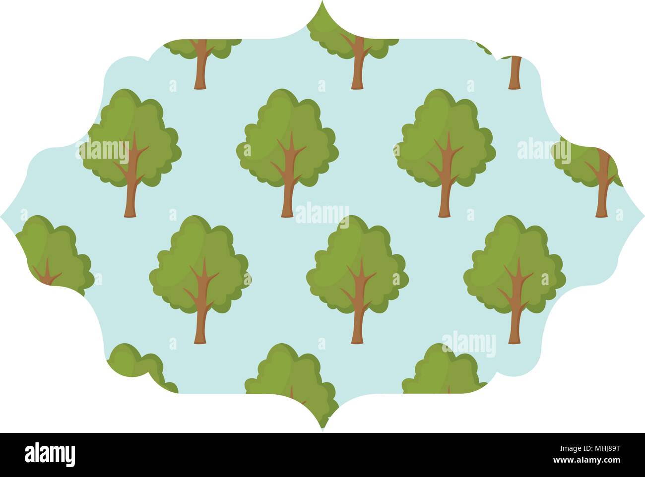 decorative arabic frame with trees pattern over white background ...