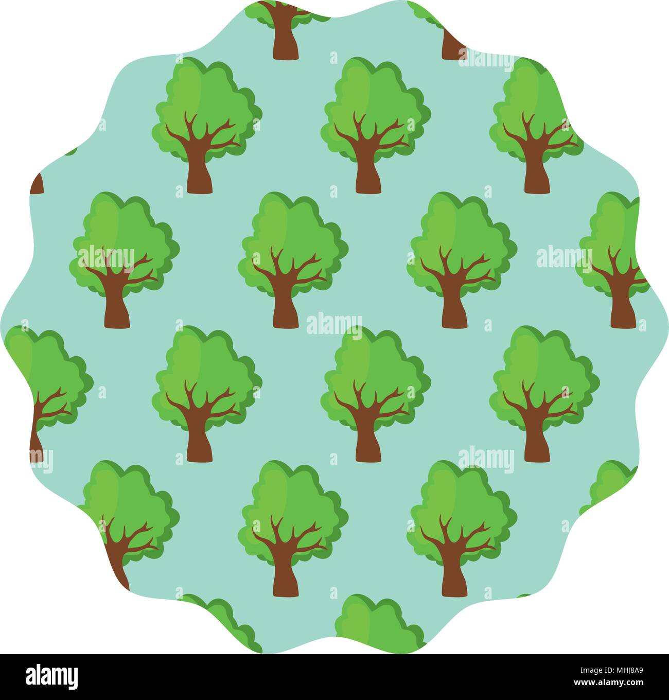 decorative circular frame with trees pattern over white background ...