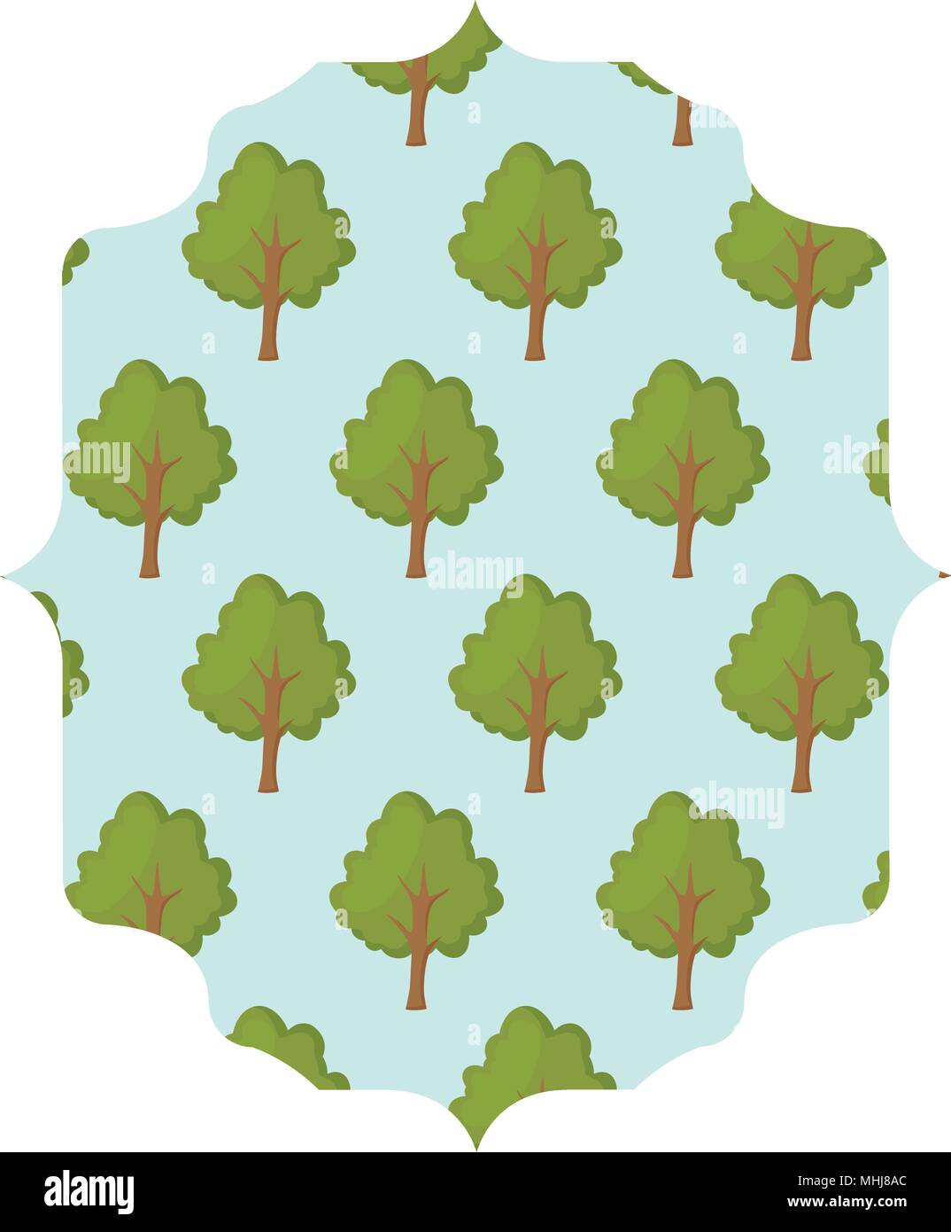 decorative arabic frame with trees pattern over white background ...