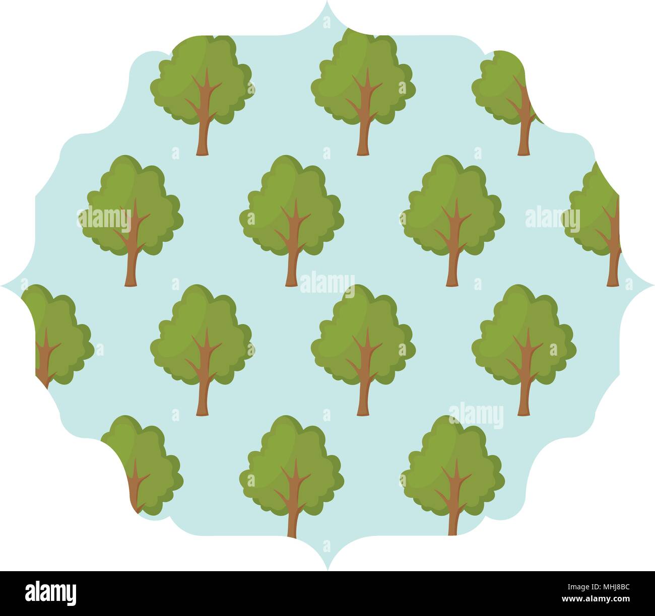 decorative arabic frame with trees pattern over white background ...