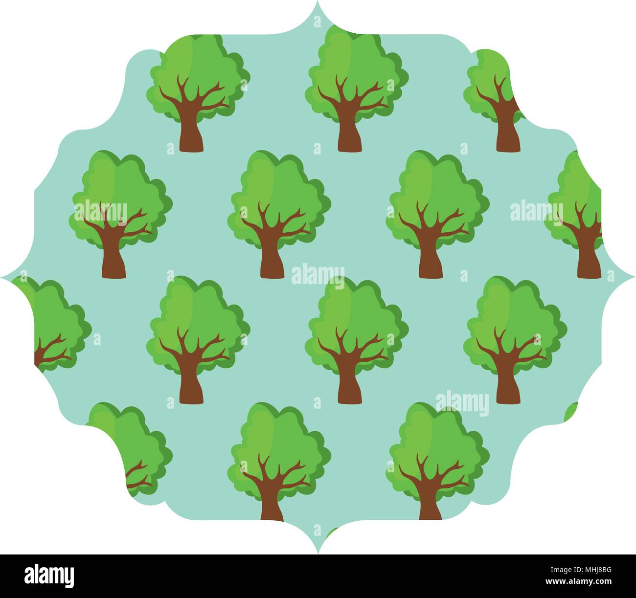 decorative arabic frame with trees pattern over white background ...