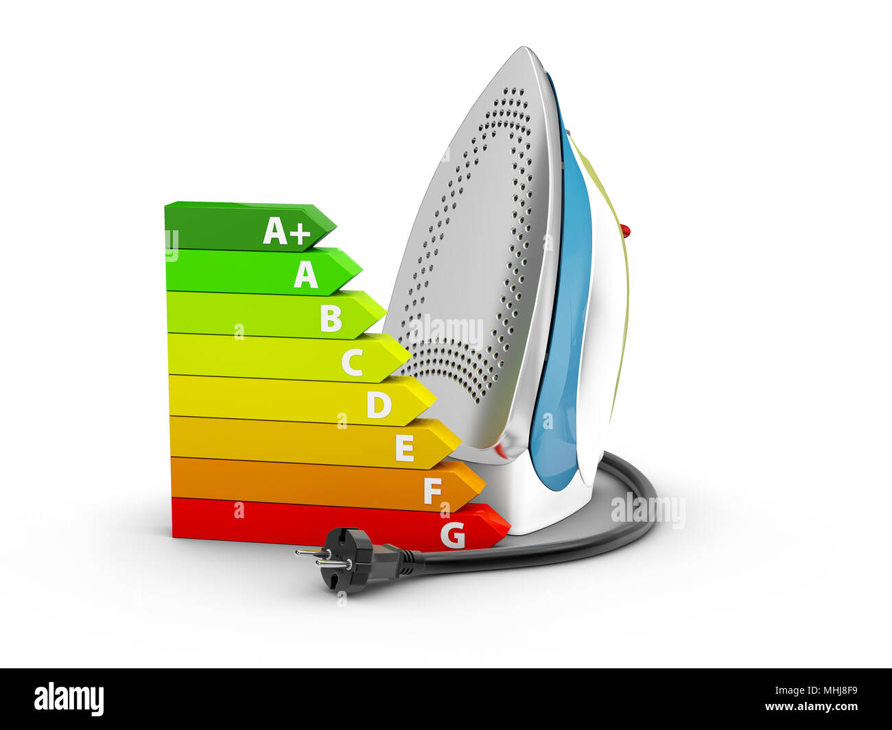3d Illustration of iron with energy class scale, isolated on a white ...