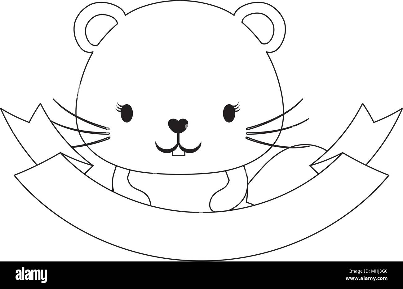 decorative emblem with cute kitty and ribbon over white background ...