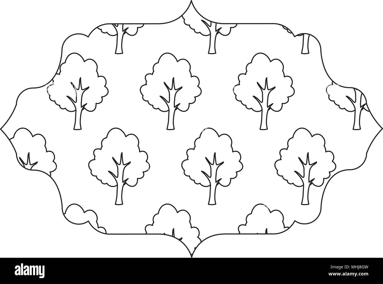 decorative arabic frame with trees pattern over white background ...