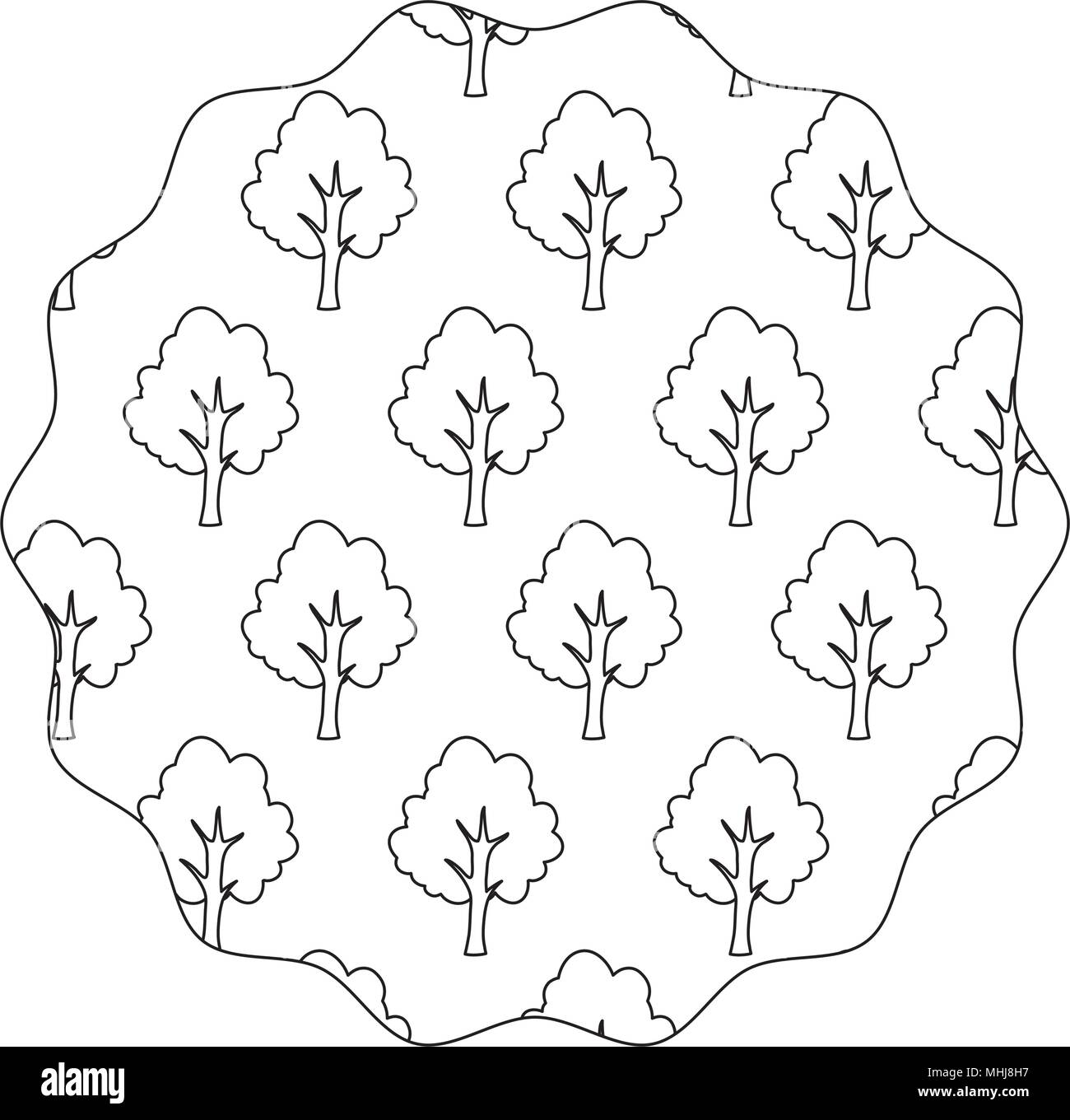 decorative circular frame with trees pattern over white background ...