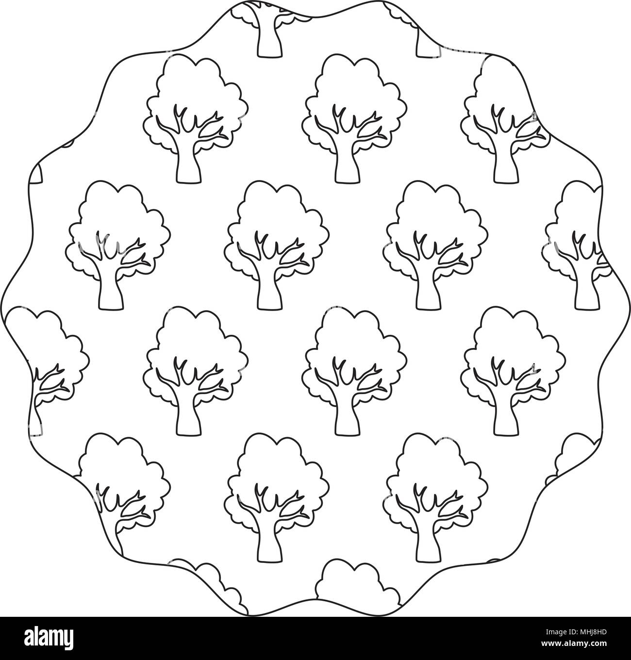 decorative circular frame with trees pattern over white background ...