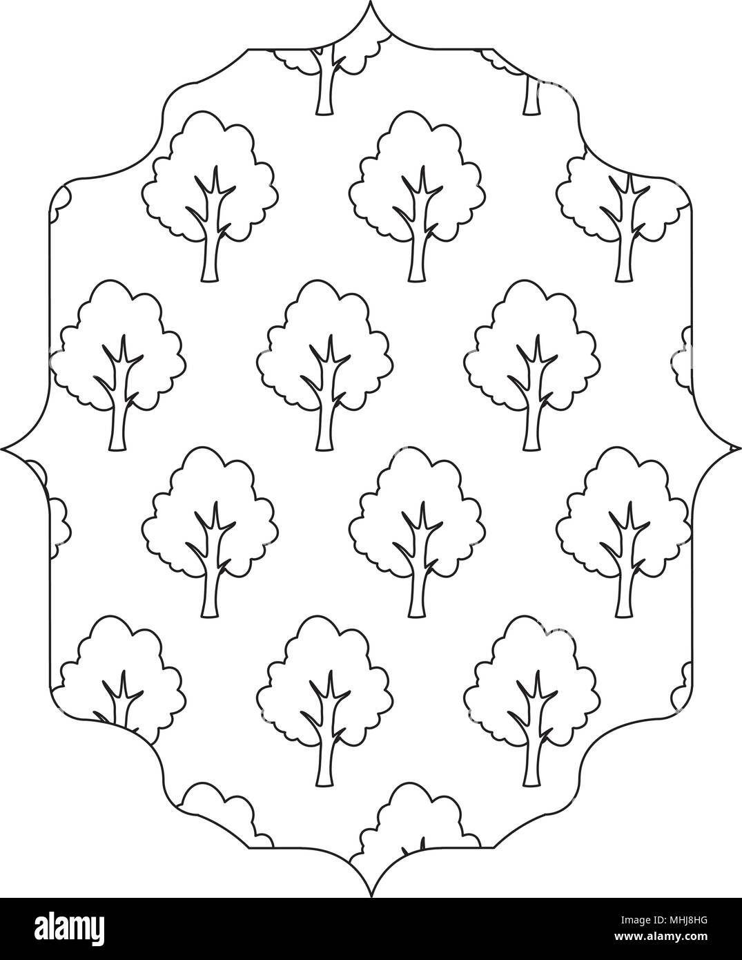 decorative arabic frame with trees pattern over white background ...