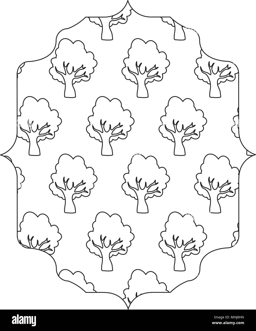 decorative arabic frame with trees pattern over white background ...