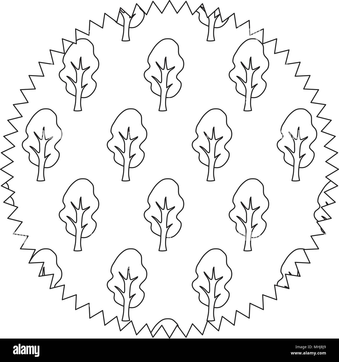 decorative seal stamp with trees pattern over background, vector ...