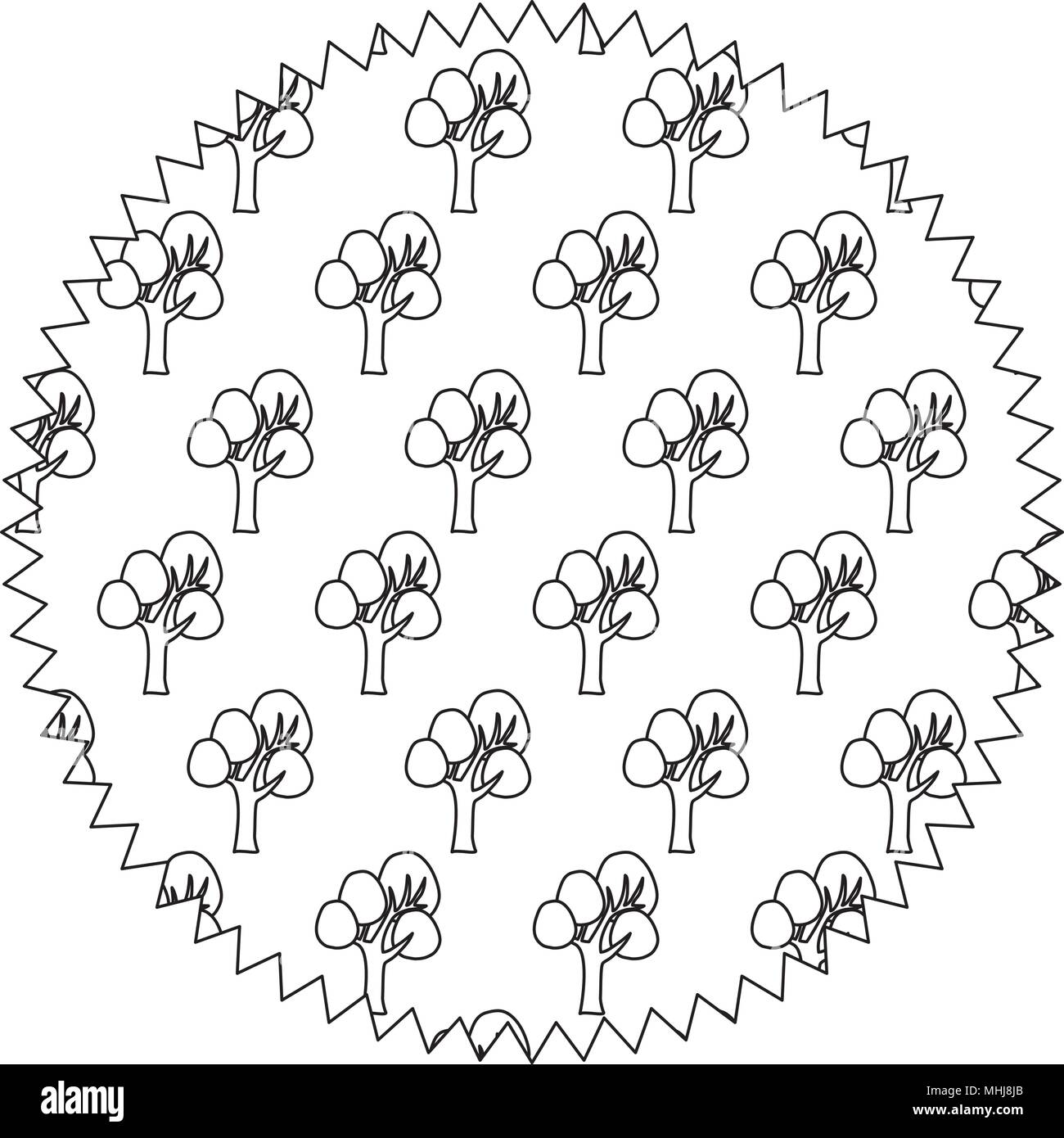 decorative seal stamp with trees pattern over background, vector ...