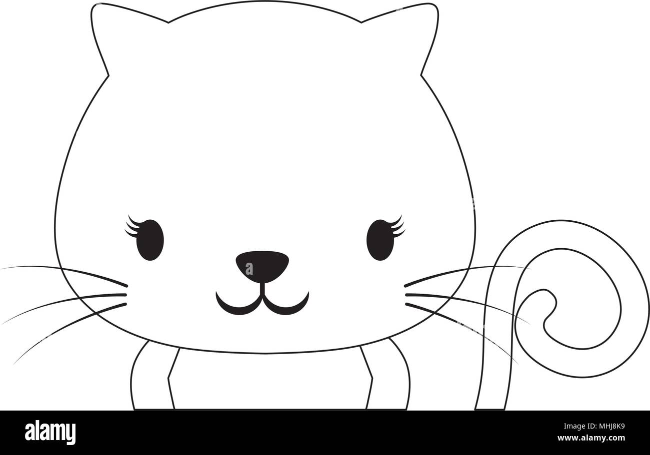 Cute Cat Icon Over White Background Colorful Design Vector
