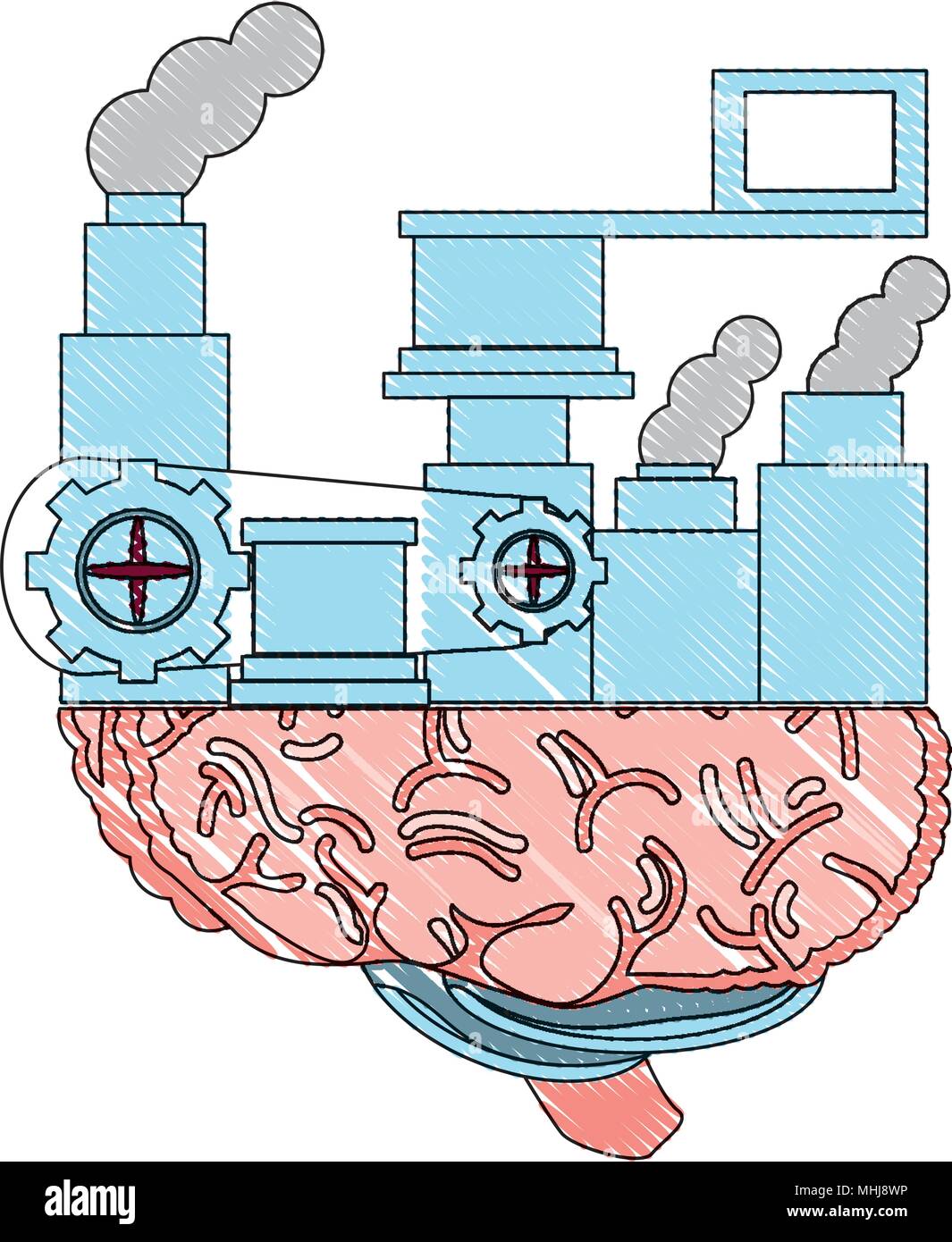 brain machine icon over white background, colorful design. veector ...