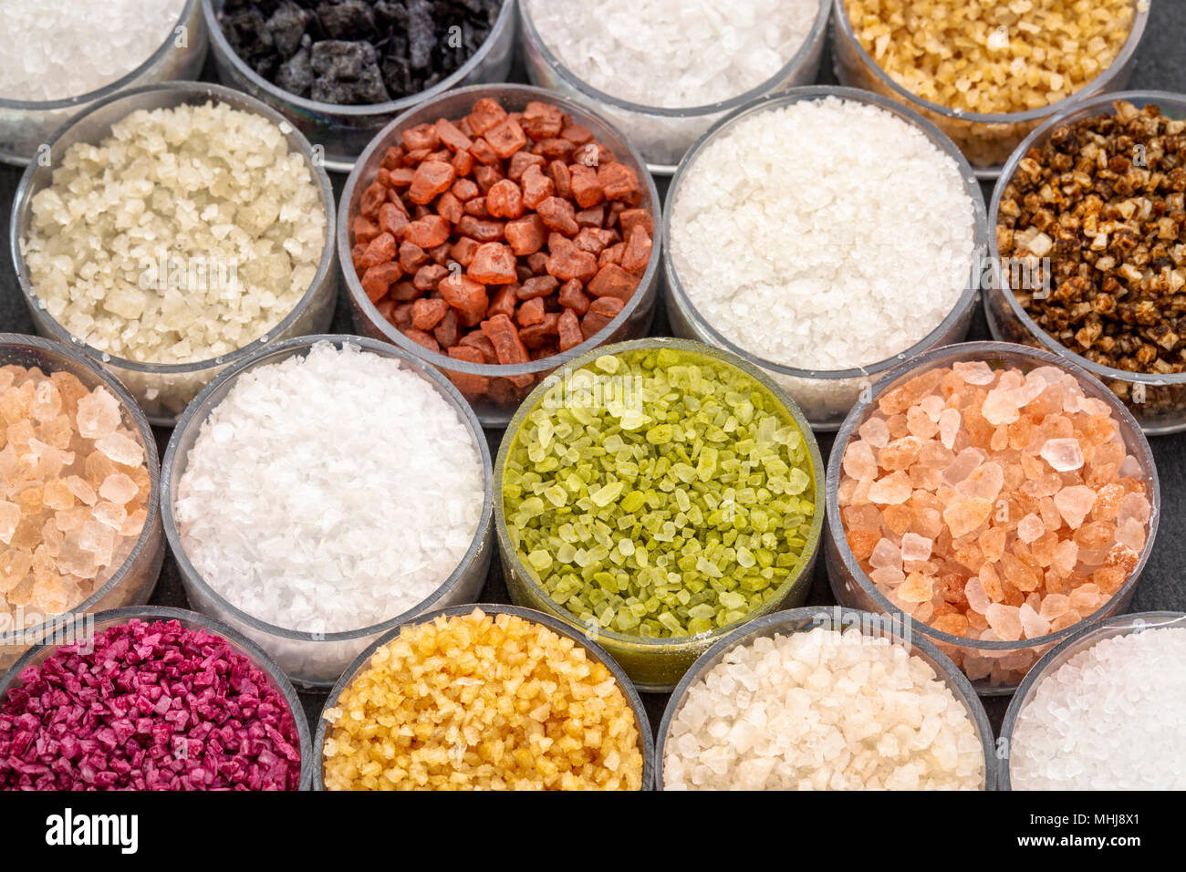 colection of colorful sea salts from different parts of the world, top ...