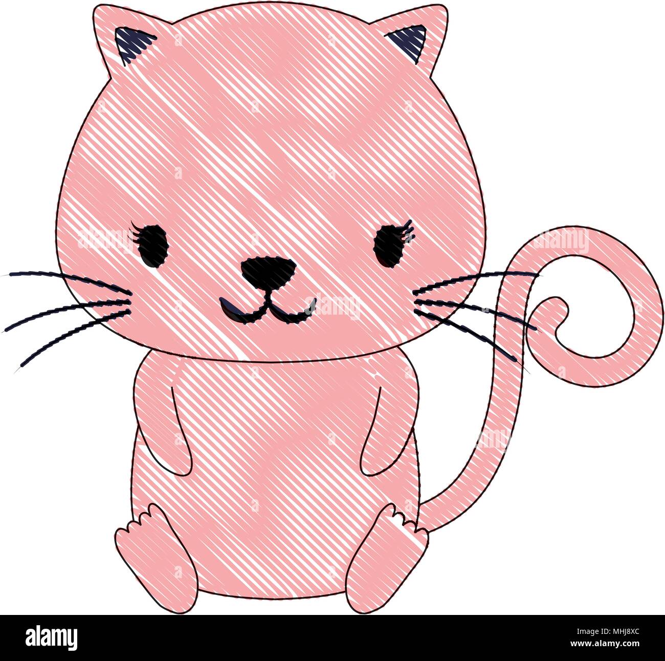 Cute Cat Icon Over White Background Colorful Design Vector