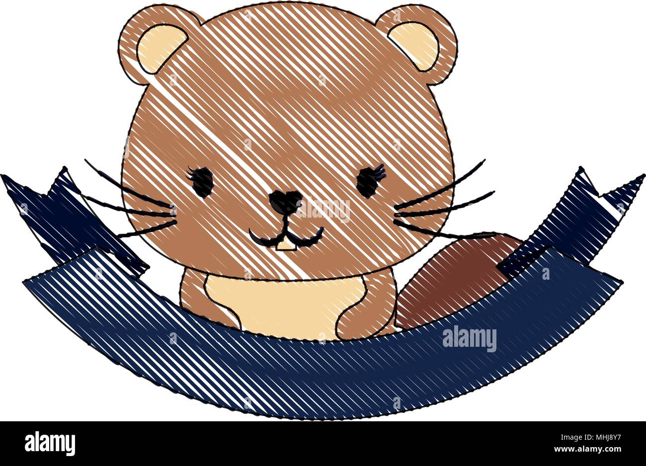 decorative emblem with cute squirrel and ribbon over white background ...