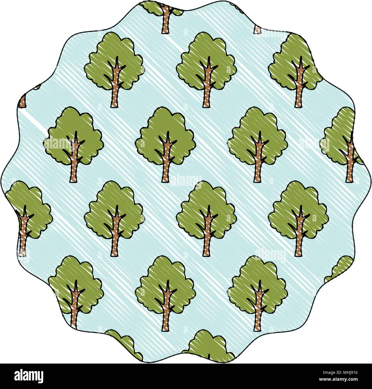 decorative circular frame with trees pattern over white background ...