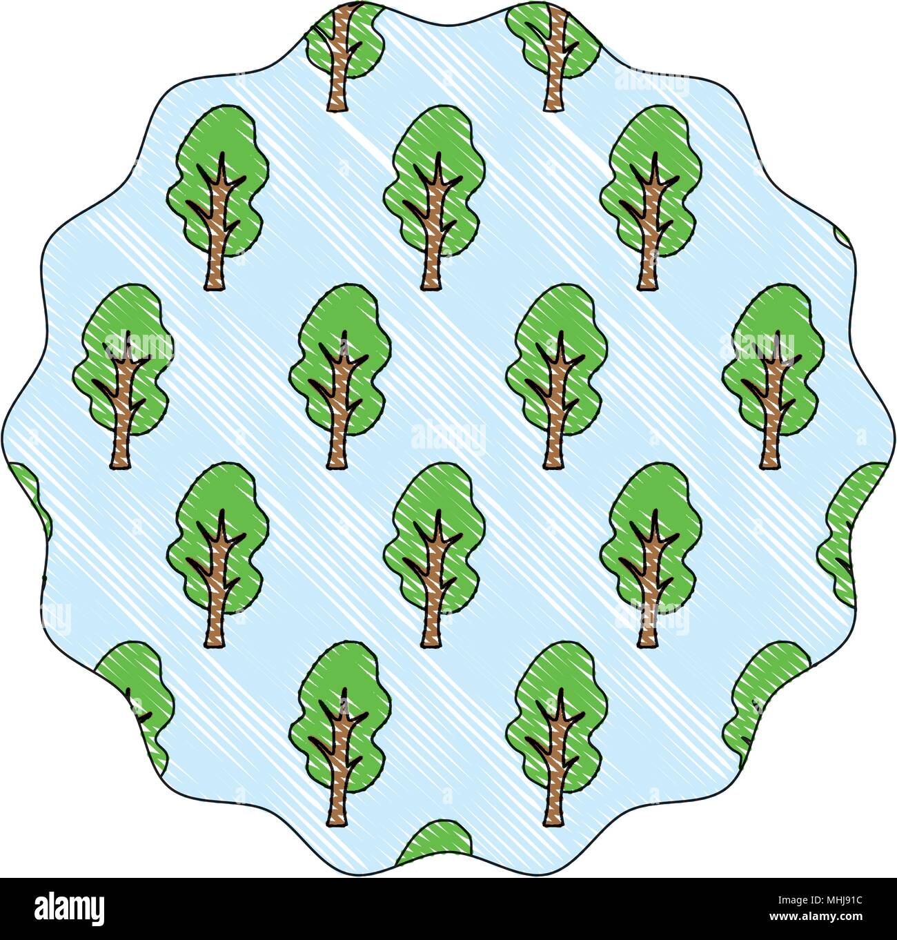 circular frame with trees design over white background, colorful design ...