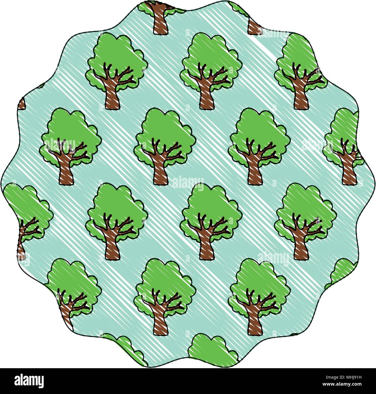 decorative circular frame with trees pattern over white background ...