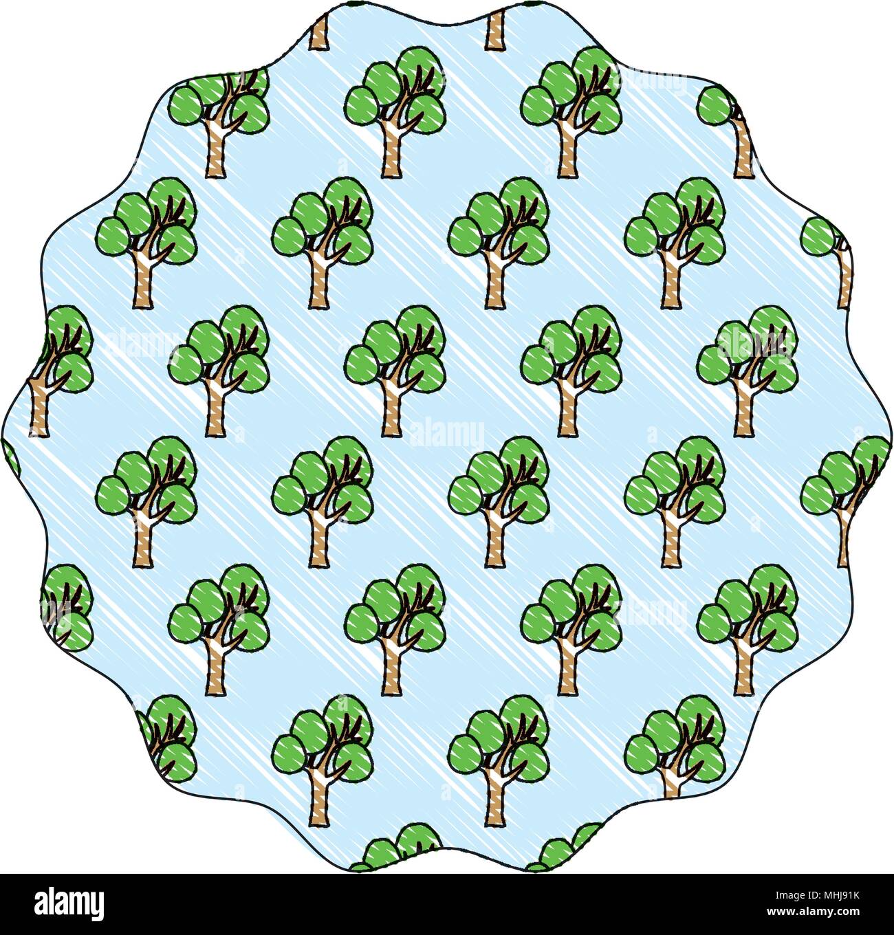 circular frame with trees design over white background, colorful design ...