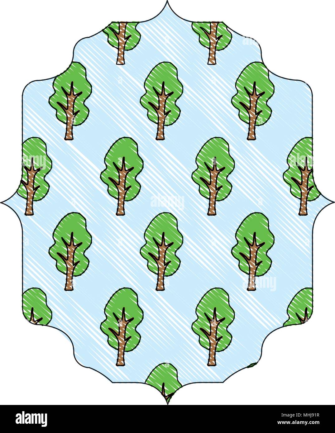 arabic frame with trees design over white background, vector ...