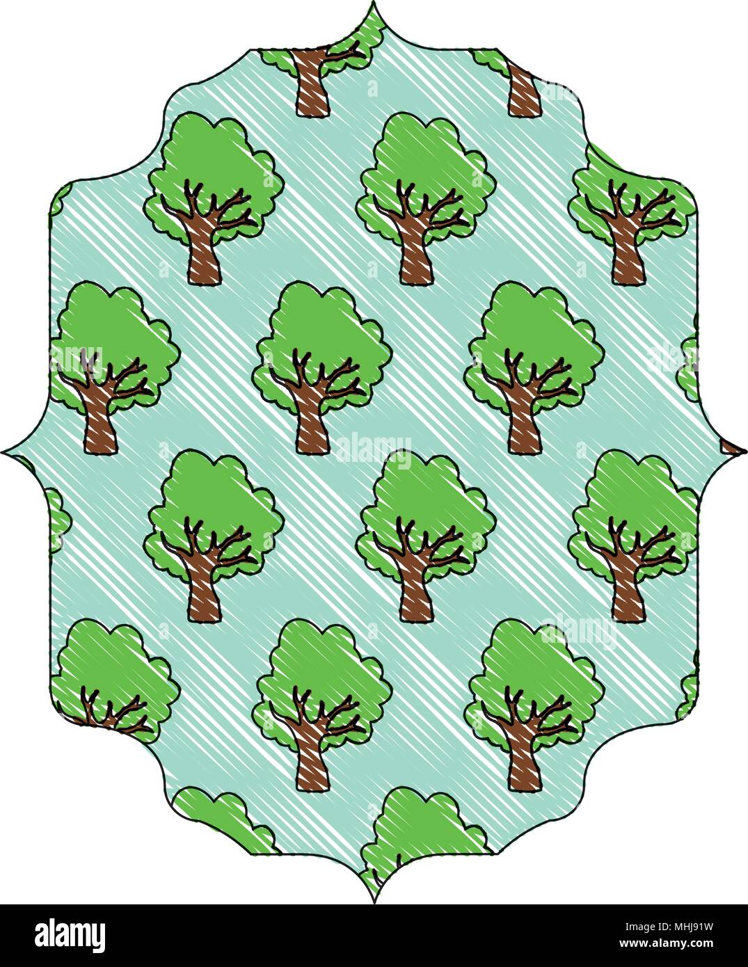 decorative arabic frame with trees pattern over white background ...