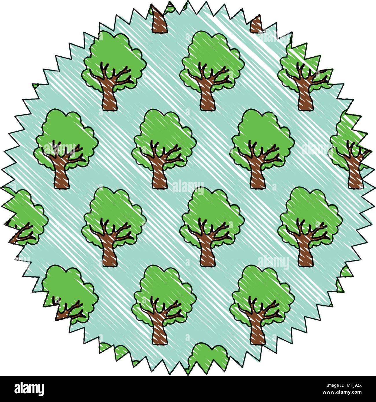 colorful seal stamp with trees design over white background, vector ...