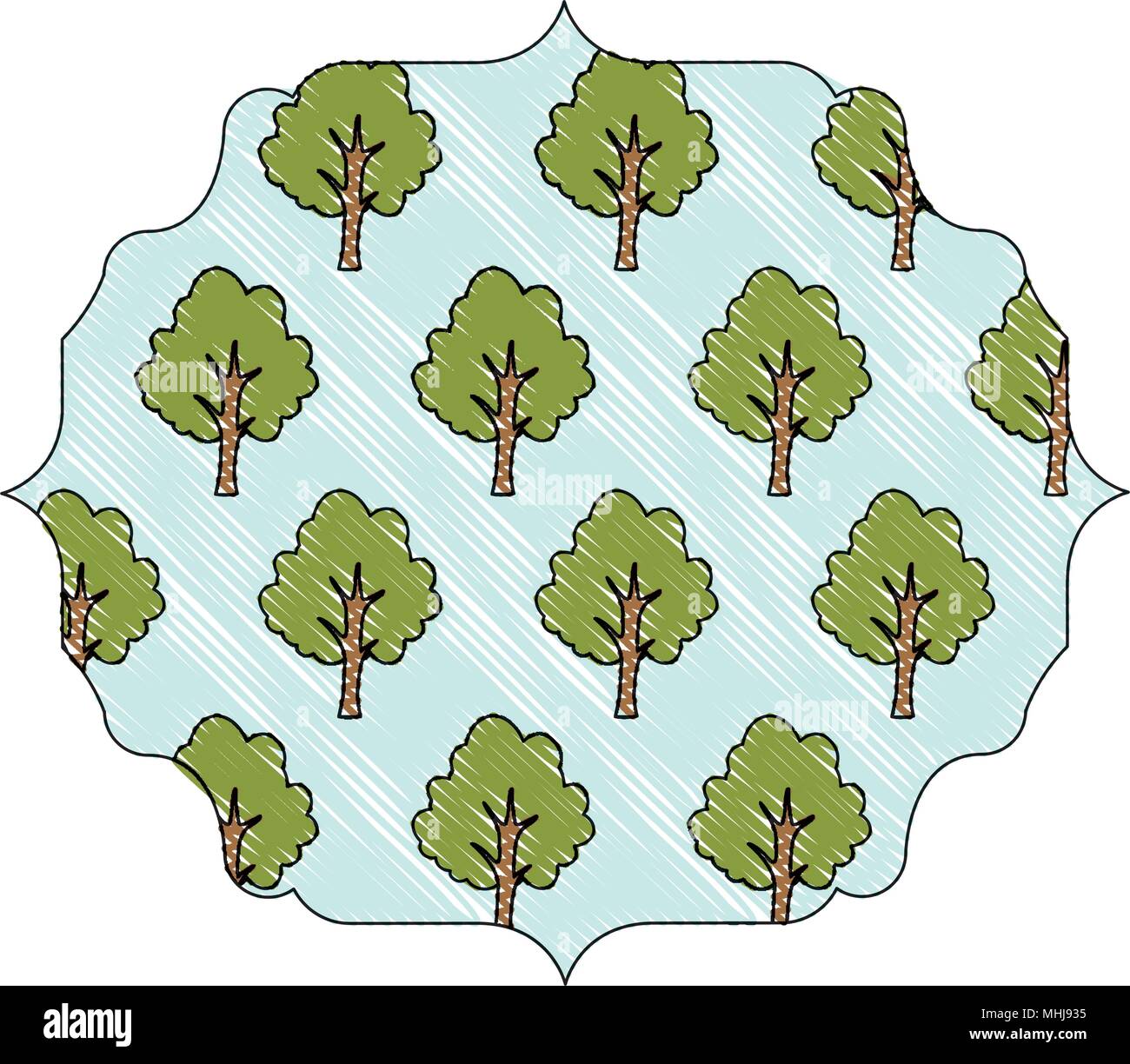 decorative arabic frame with trees pattern over white background ...