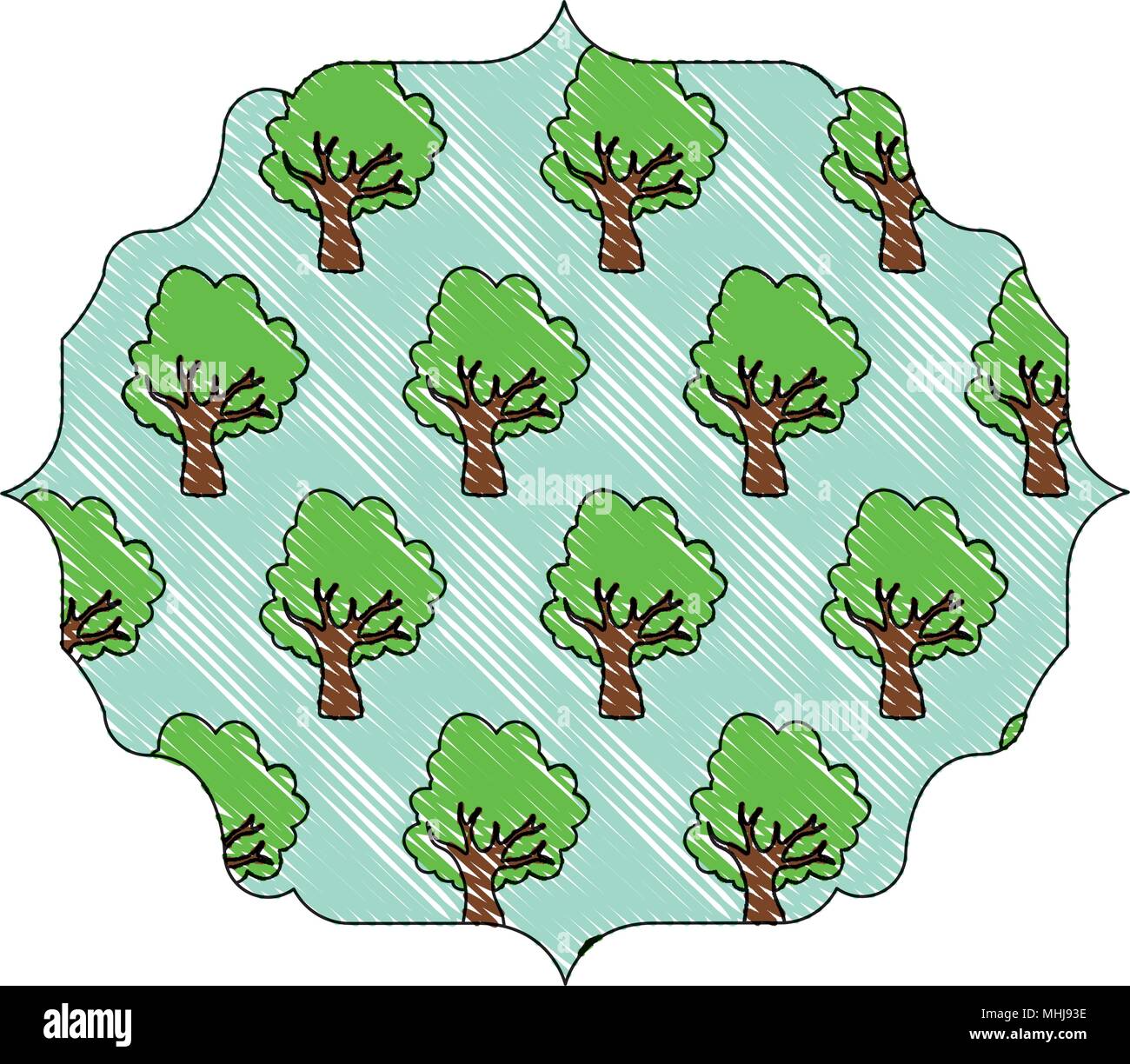 decorative arabic frame with trees pattern over white background ...