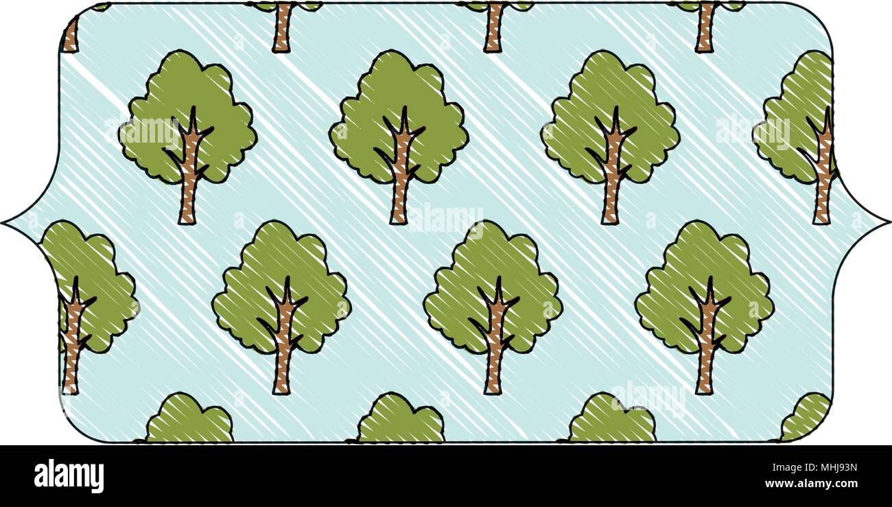 decorative banner with trees pattern over white background, colorful ...