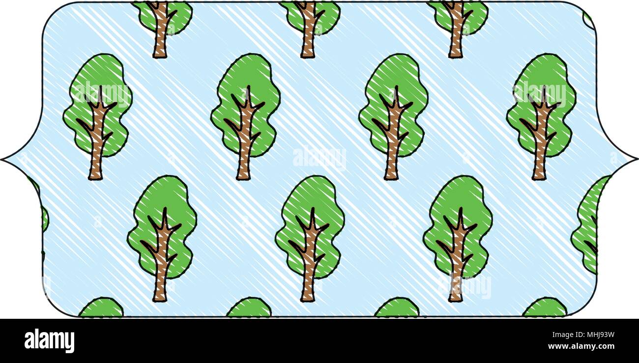 banner with trees pattern over white background, colorful design ...