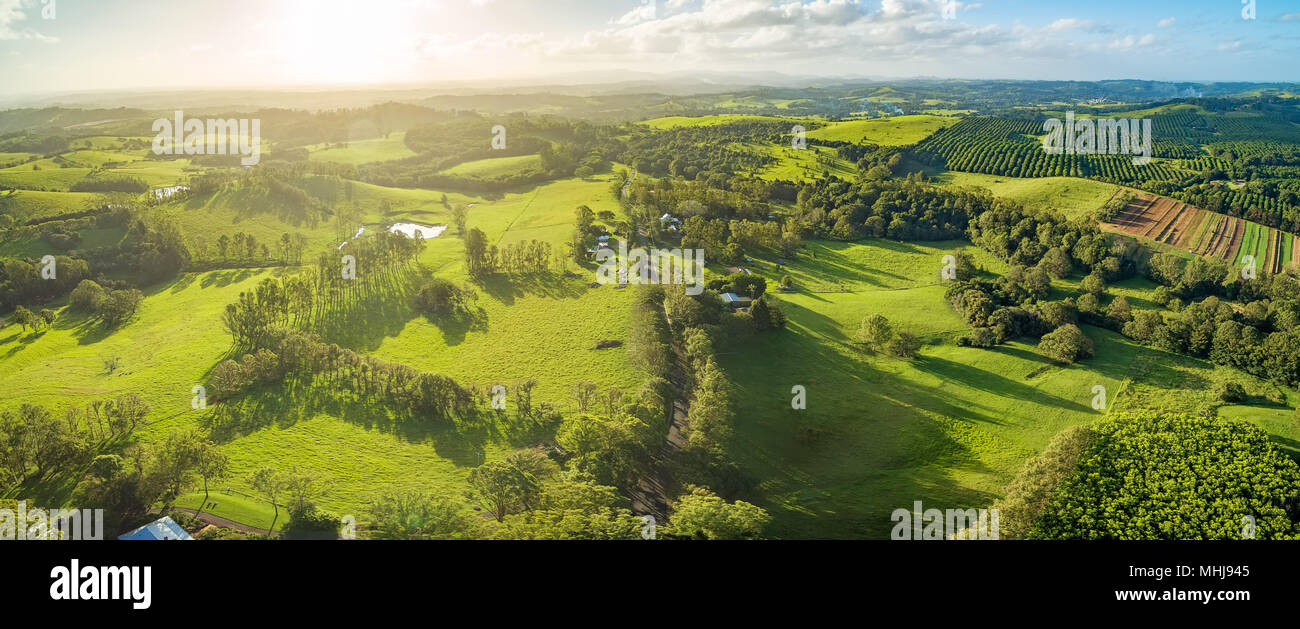 Aerial landscape of countryside at sunset Stock Photo - Alamy