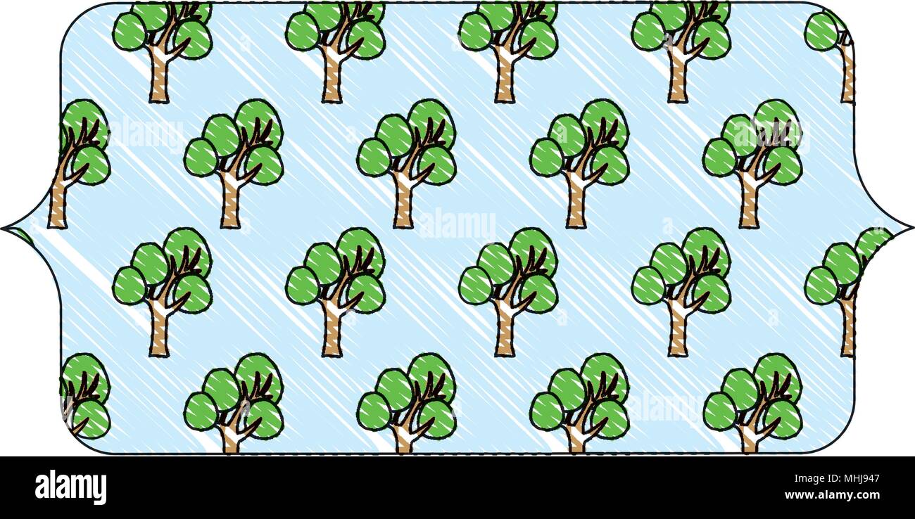 banner with trees pattern over white background, colorful design ...