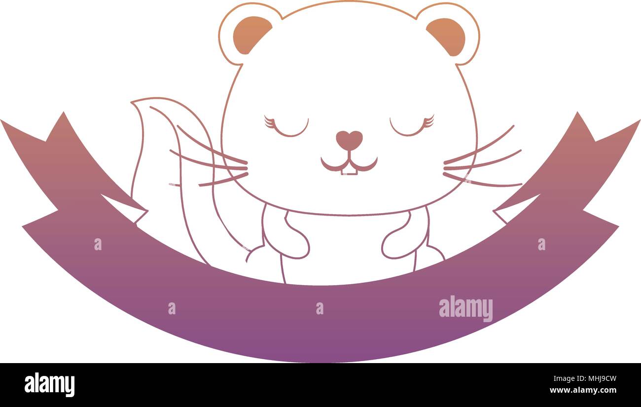 decorative emblem with cute squirrel and ribbon over white background ...