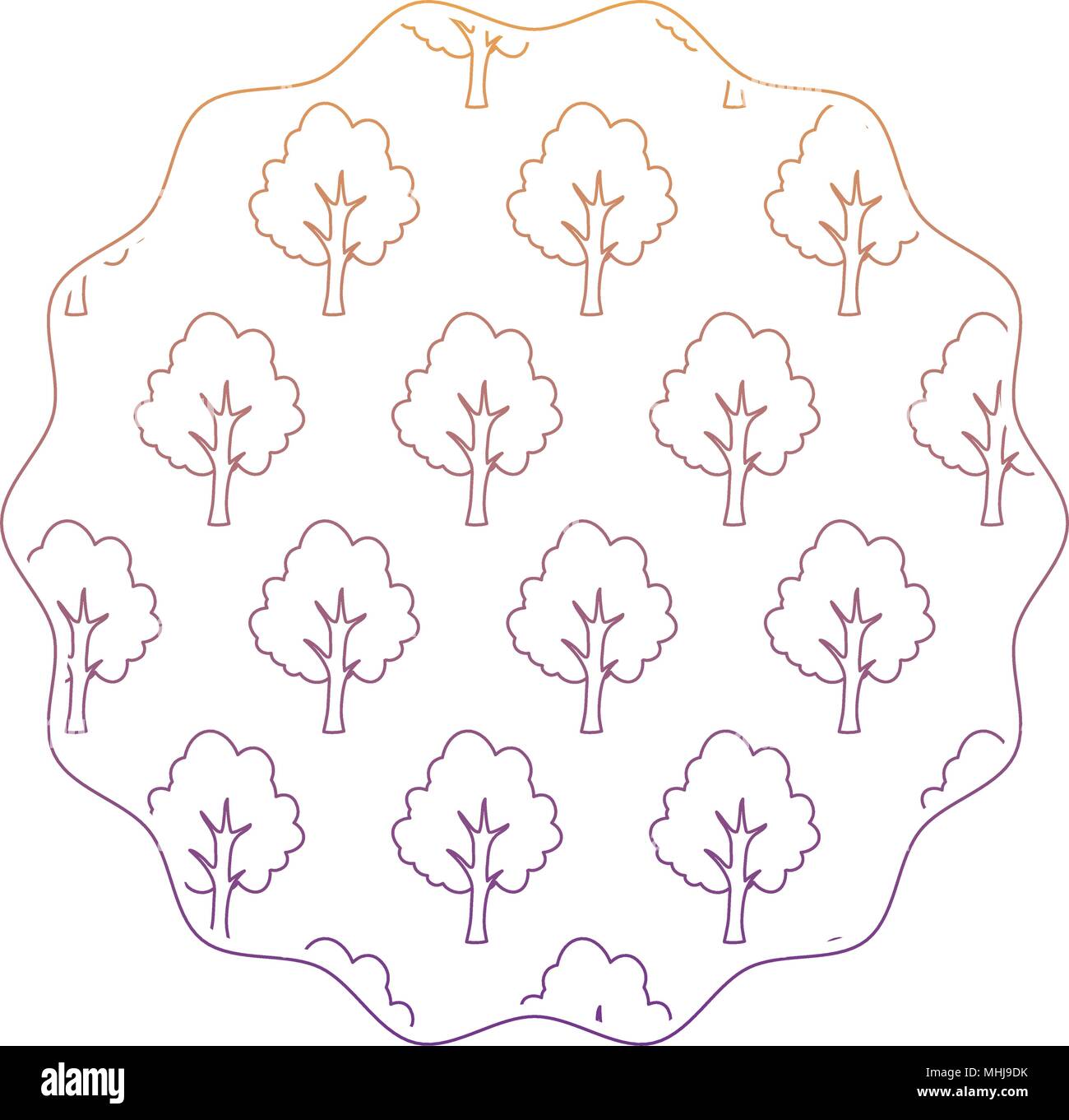 decorative circular frame with trees pattern over white background ...