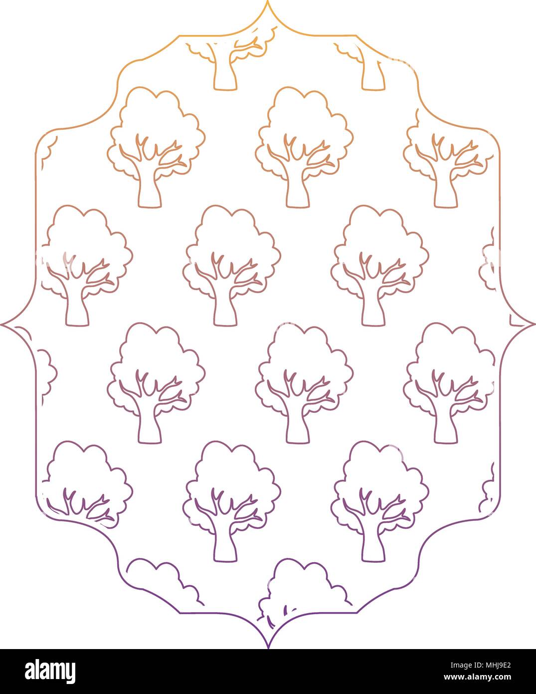 decorative arabic frame with trees pattern over white background ...