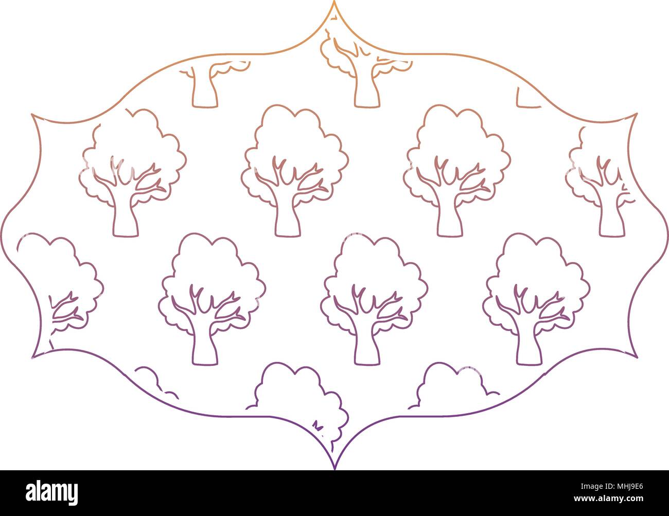 decorative arabic frame with trees pattern over white background ...