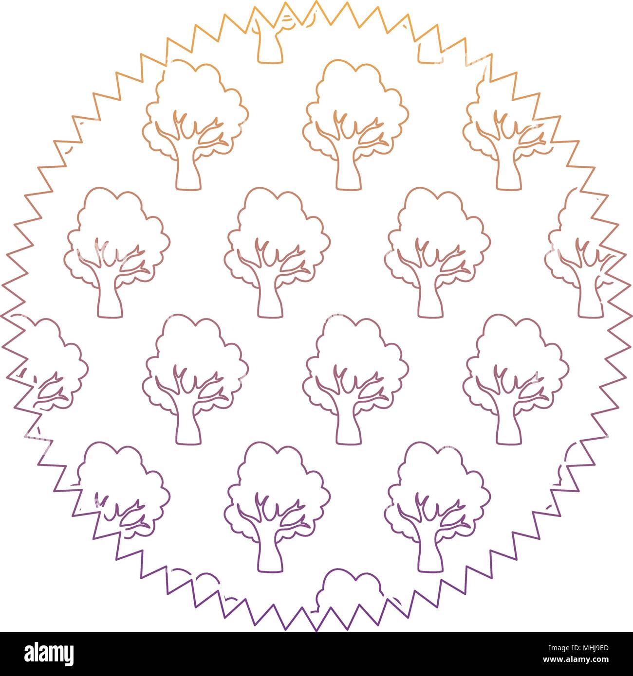colorful seal stamp with trees design over white background, vector ...