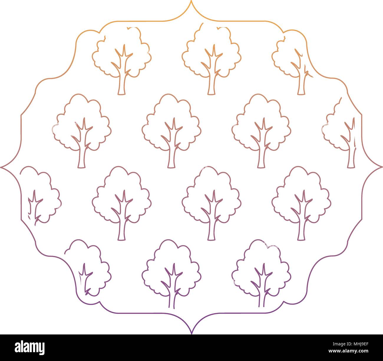 decorative arabic frame with trees pattern over white background ...