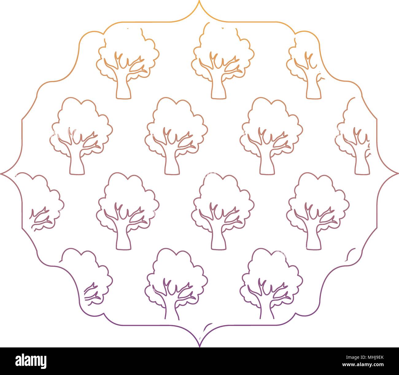 decorative arabic frame with trees pattern over white background ...